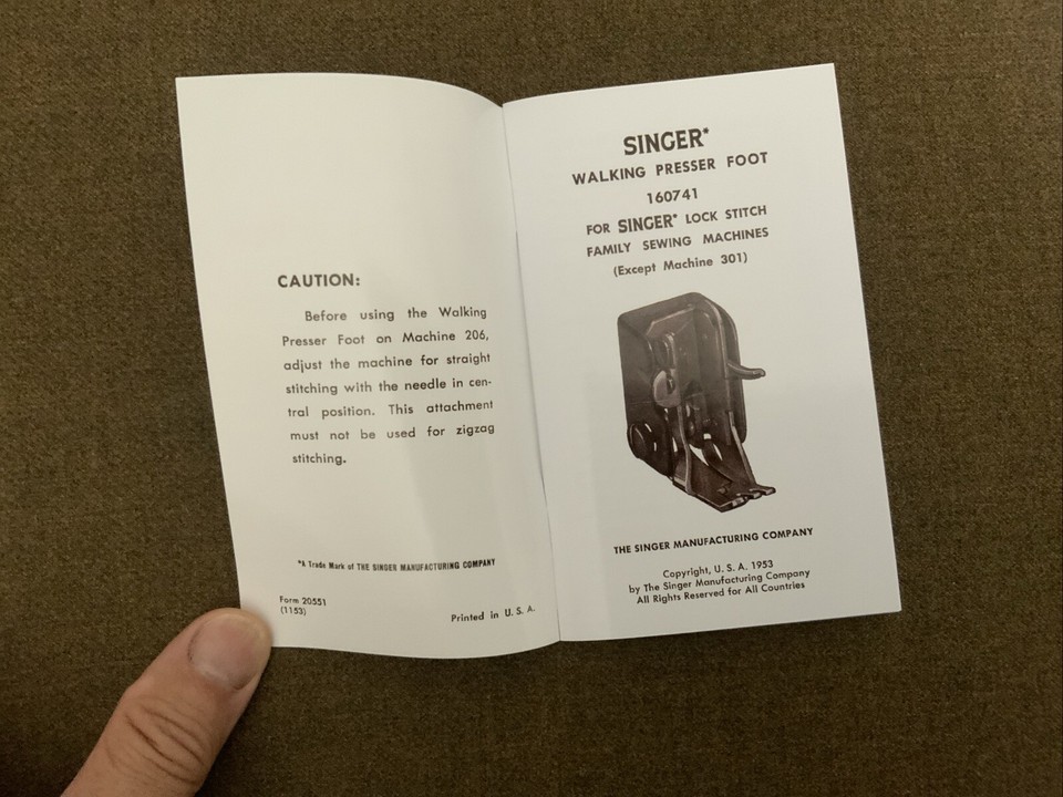 Singer Walking Presser Foot “Penguin” No.160741 Manual Only, Deluxe ...