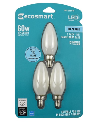 EcoSmart LED Daylight Dimmable Bulbs 60W 3 pack Wet Rated FG-03267 NEW ...