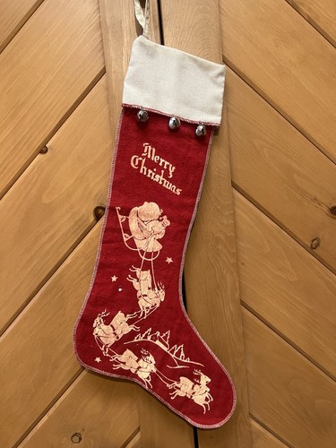 Vintage 1950's Stenciled Red Felt Christmas Stocking. Belle, Santa ...