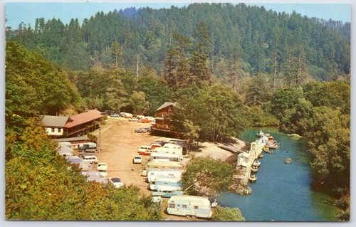Postcard Requa CA Panther Creek Lodge Klamath River Trailers RV w/Biz ...