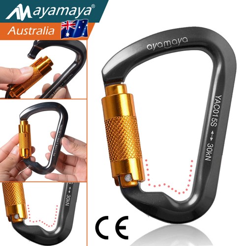 30KN Rock Climbing Carabiner Auto Locking Twist Rappelling Clip D-Shape ...