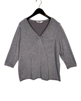 Peter Nygard Top Plus Size 2X Metallic Silver Starburst Tinsel Holiday ...