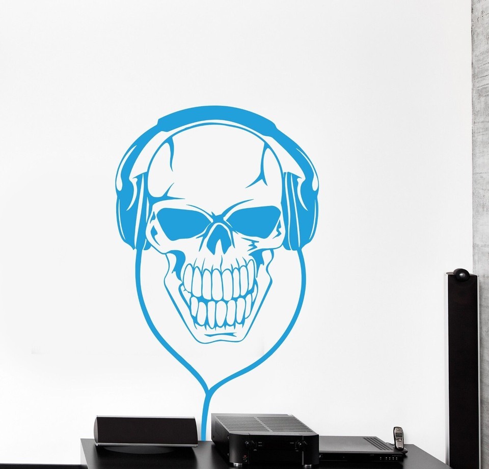 Wall Vinyl Sticker Decal Skull in Headphones Music Notes Decor (z1081 ...