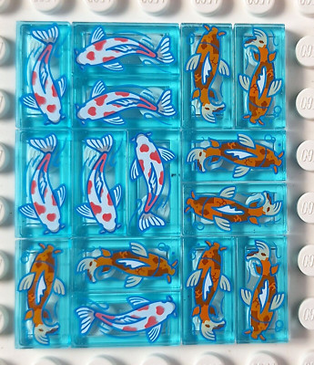 LEGO trans light blue koi fish PRINTED TILES for nature water builds ...