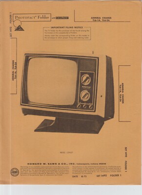 Admiral TL6-1A, TL6-2A B&W TV Photofact Folder, SAMS Service Manual | eBay
