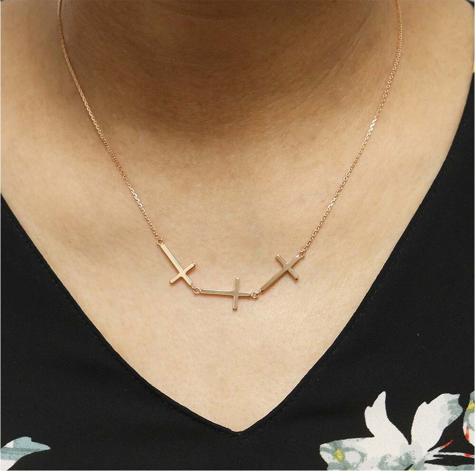 Women's S925 Sterling Silver Triple Three Cross Religious Chain ...