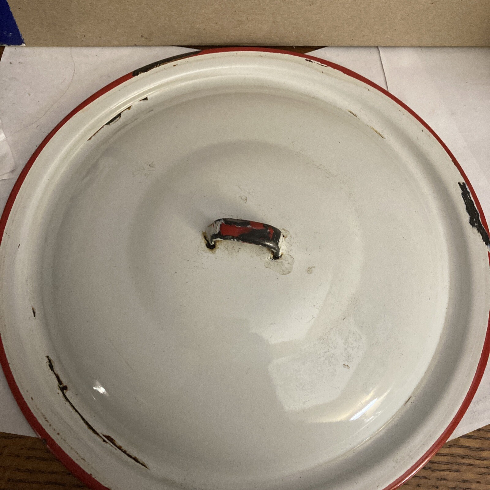 Vintage Enamelware White & Red Pot Lid Only Porcelain Farmhouse 8 1/2 ...