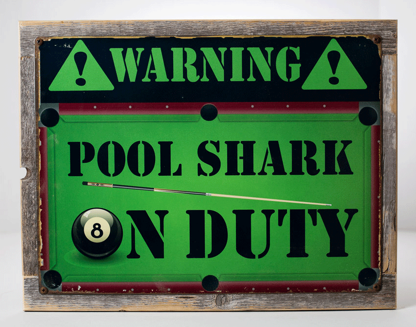 Warning Pool Shark on Duty Metal Sign Framed on Rustic Wood, Billiards ...