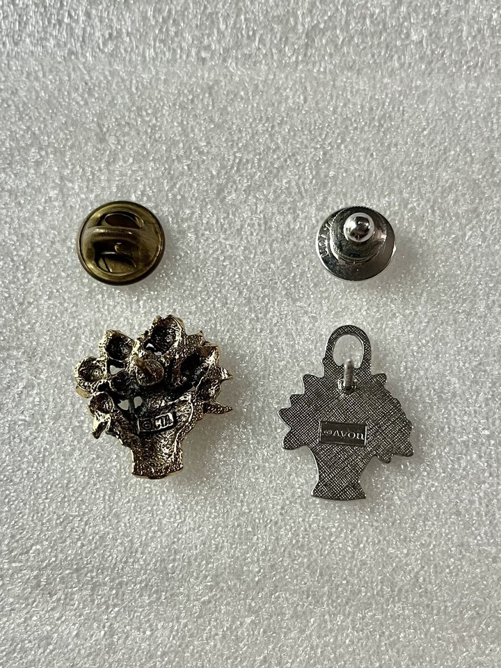 CTA & AVON Flower Bouquet Lapel Pin Lot Pewter & Brass Tone Tulip ...