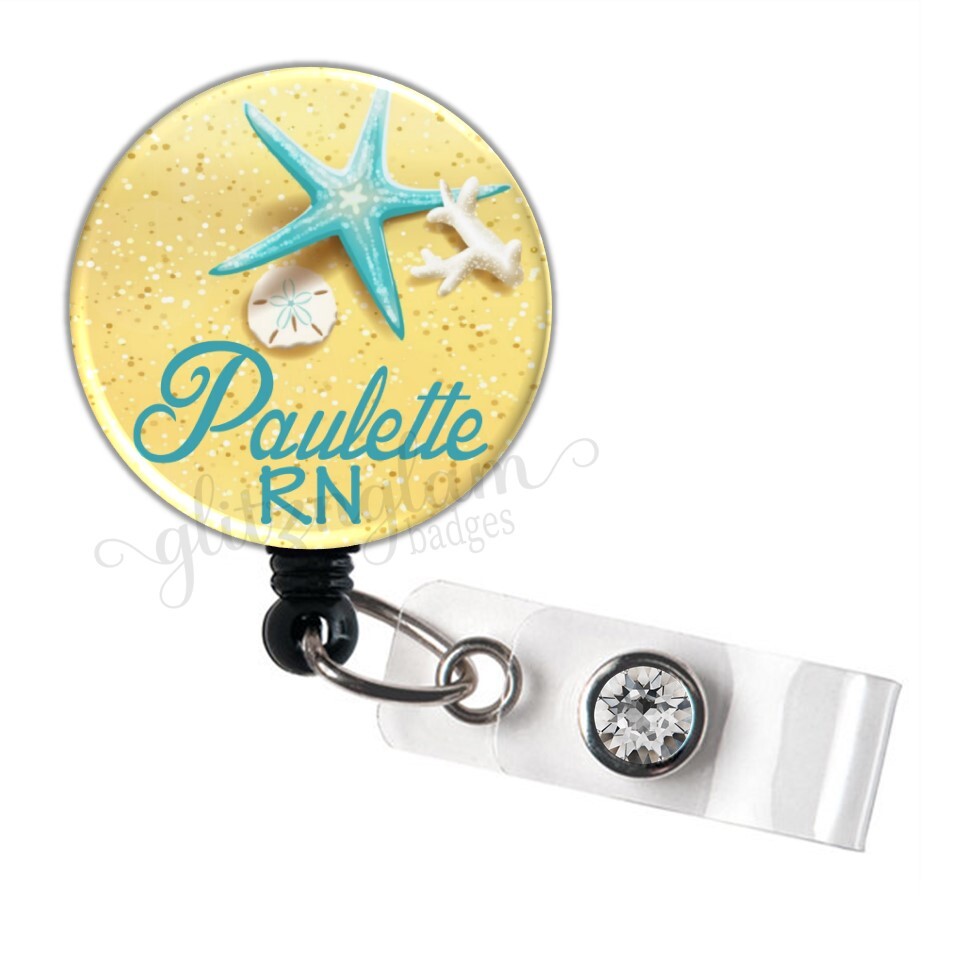 Beach Badge Holder Reel, Personalized ID Badge Holder, Tropical Badge ...