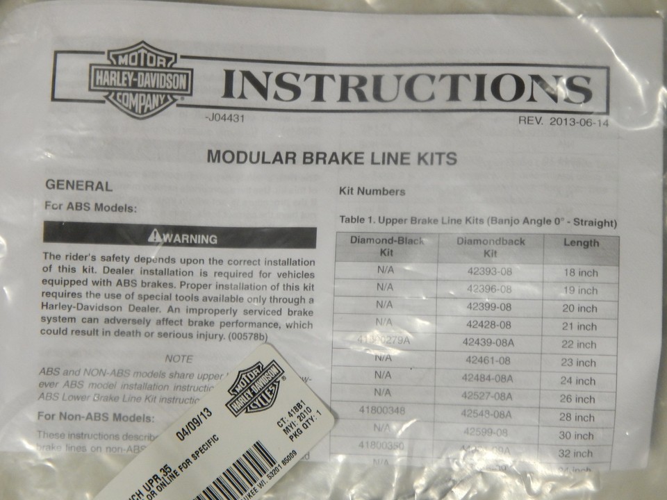 Genuine Harley Diamondback Brake Line 40 Inch Upper 35 P/N: 38147-10 | eBay