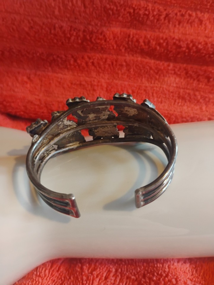 Vtg Zuni w/Inlaid Stones Sterling Silver Triple Rainbow Man Cuff ...