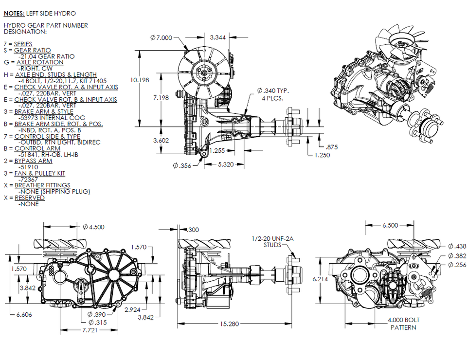 19366-U Hydro-Gear Hydrostatic Transmission , Left Side (ZS-GHEE-3B7B ...