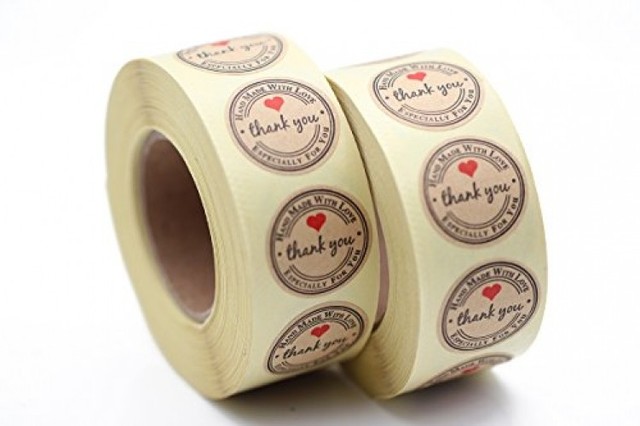 1000pcs Handmade With Love Sticker 1 Round Thank You Stickers Roll ...