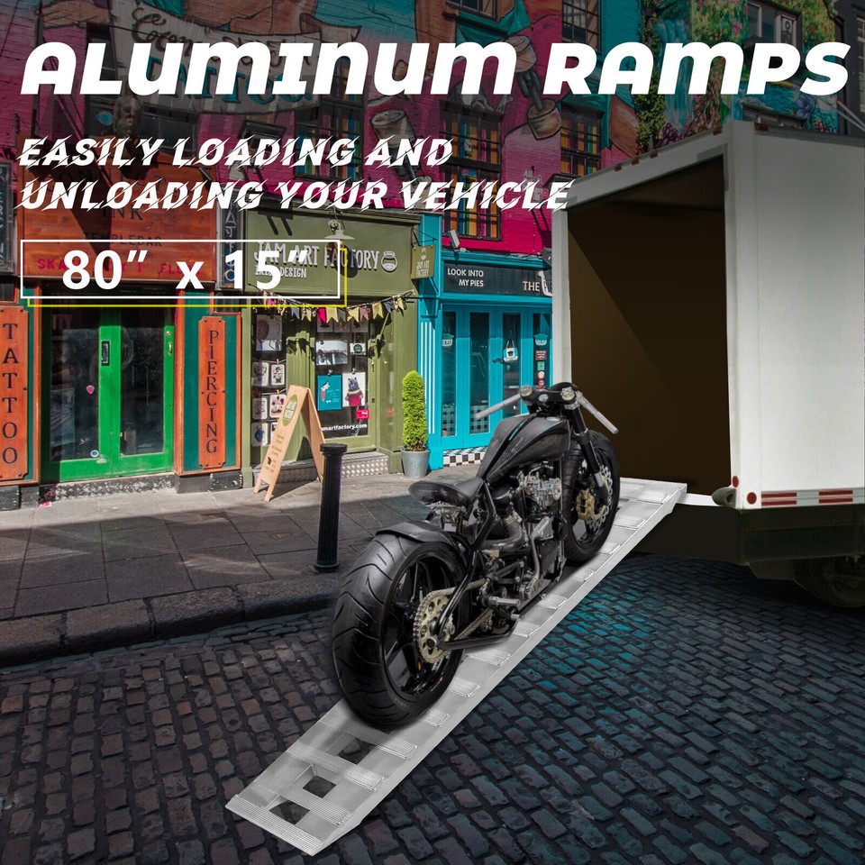 2Pcs 80"x15" Aluminum 6000 LBS Truck Car Auto Trailer Ramps Hook End ...