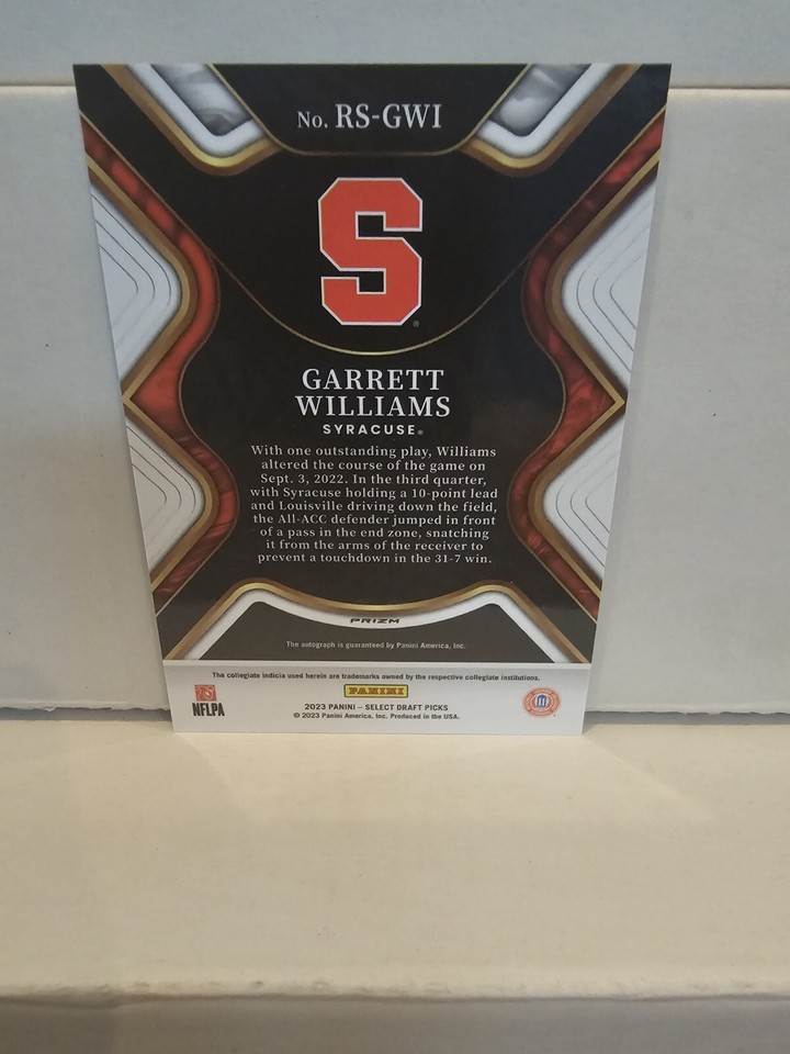 Garrett Williams 2023 Panini Select Draft ROOKIE SIGNATURES RED PRIZM ...