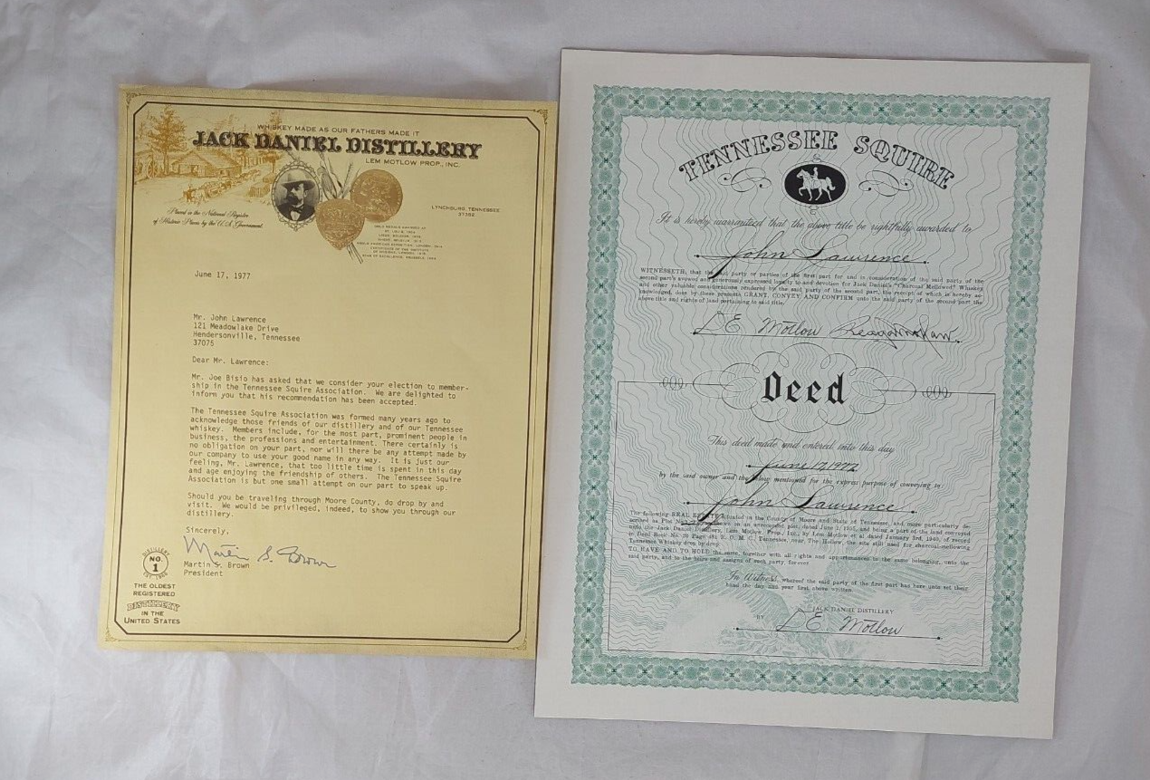 1977 Jack Daniels Distillery Tennessee Squire Deed Letter Plot 2281 ...