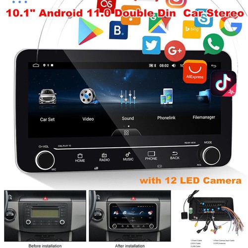 10.1" Android 2 Din Car Stereo Built-in GPS Carplay Radio WiFi + 12 LED ...
