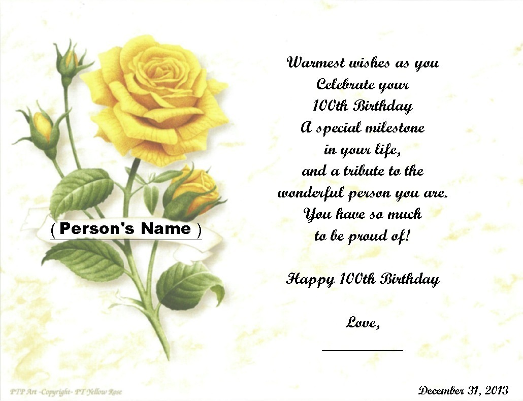 100th Birthday Gift, Or Any Age, Personalized Poem Gift, #10 | eBay