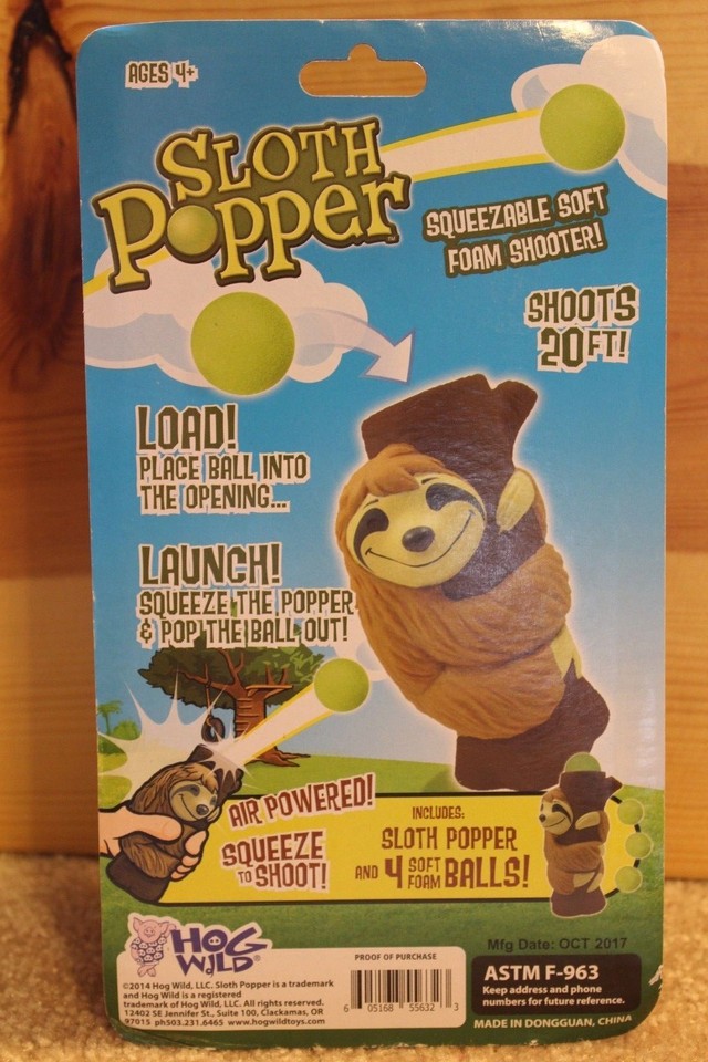 SLOTH POPPER Foam Ball Shooter Fun Kid Toy Gift Bags Party Hog Wild ...