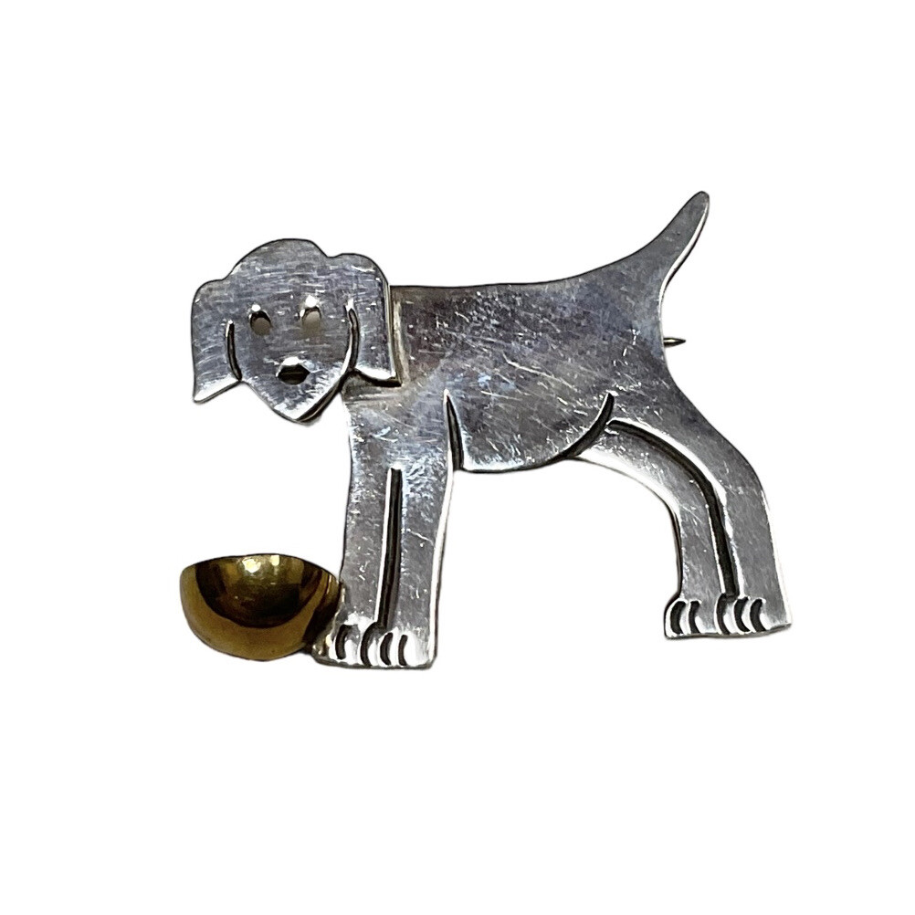 Vintage Dog & Bowl Brooch Mexico 925 Sterling Silver Vermeil Two Tone ...