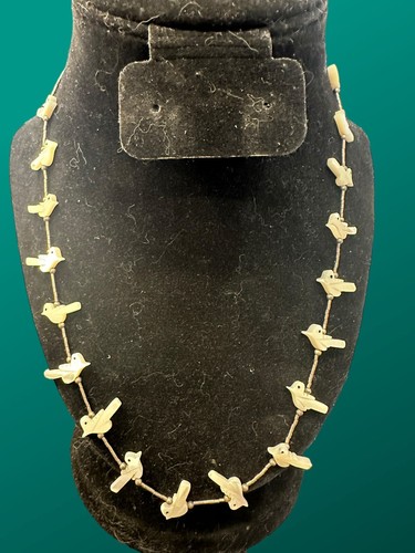 VINTAGE LIQUID SILVER NAVAJO SILVER CARVED SHELL BIRD FETISH NECKLACE ...