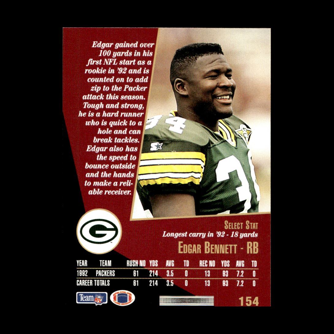 Edgar Bennett 1993 Select Green Bay Packers #154 R326E 29 | eBay