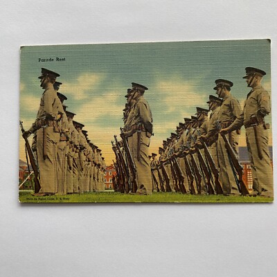 WWII postcard: Parade Rest US Army Linen Unposted VTG USA Photo By ...
