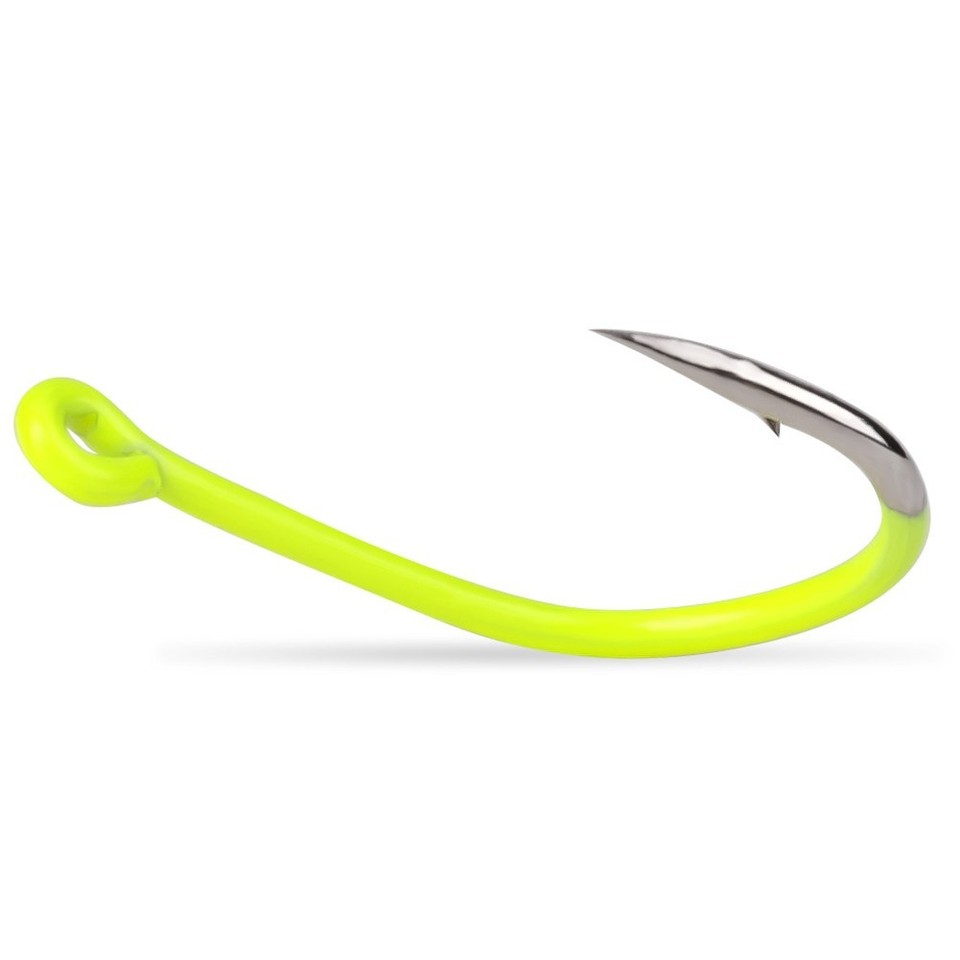Heavy Duty Fluorescent Yellow Fishing Hooks Barbed Single Circle 50pcs ...