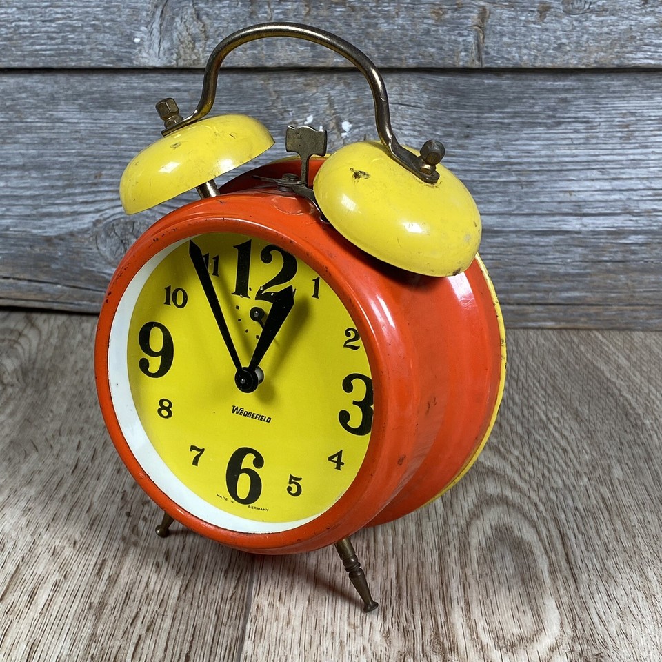 Vintage Unique Bell Alarm Clock Round, Working Alarm Orange and Yellow ...