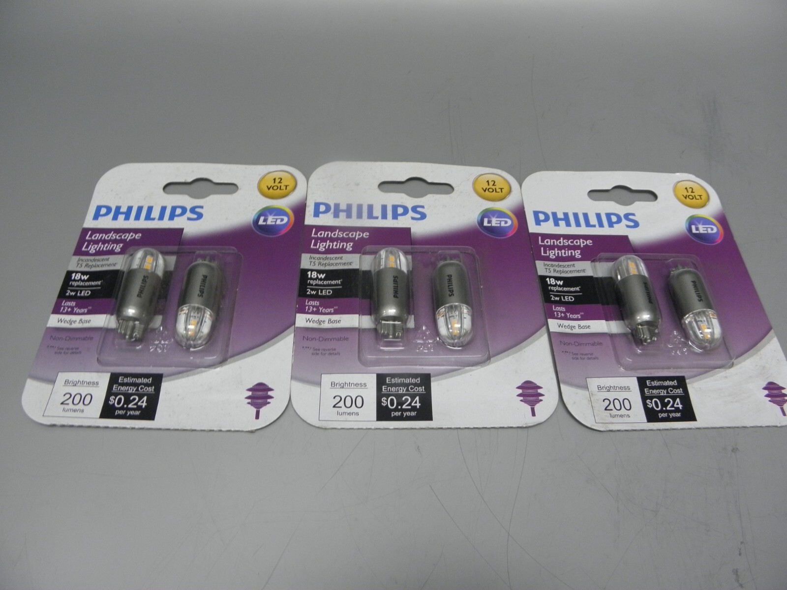 THREE 2-PACKS PHILIPS 2W=18 LED T5 LANDSCAPE LIGHTING BULBS WEDGE BASE ...