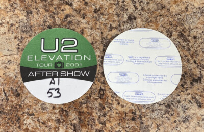 U2 - 2001 ELEVATION Tour After Show Backstage Working Pass 100% ...