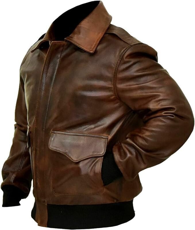 Mens Distressed WWII Cockpit Pilot RAF Military A2 Leather Bomber ...