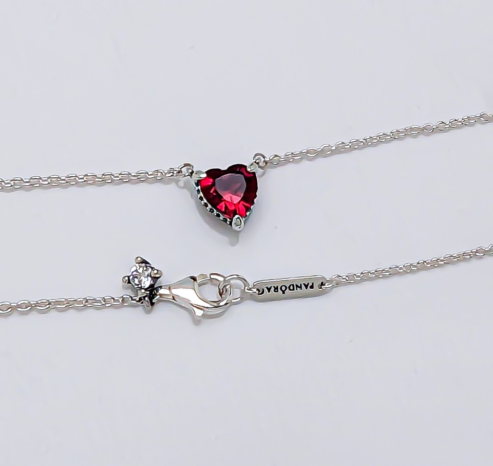 NEW Authentic PANDORA Sparkling Red Heart Pendant Collier Necklace ...