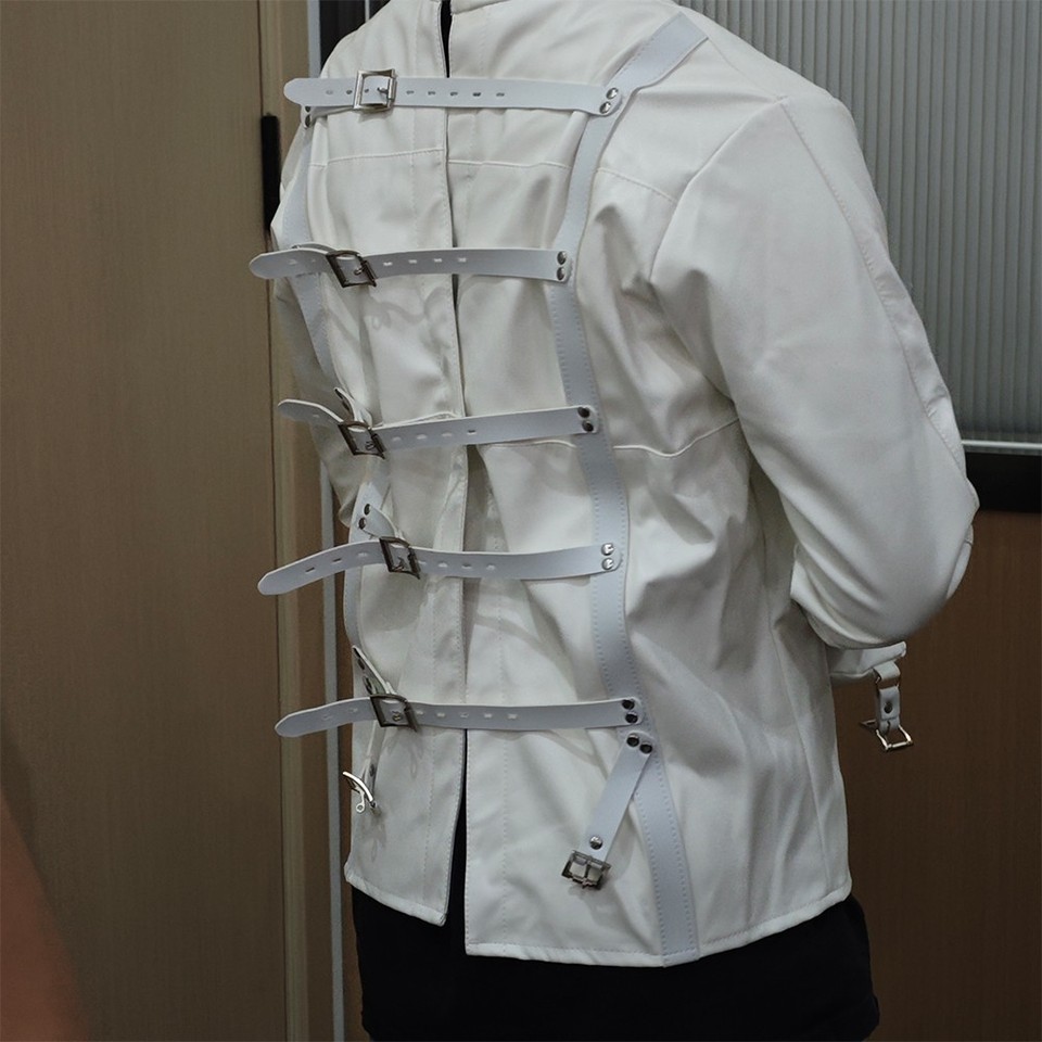 White Asylum Straight Jacket Costume S/M L/XL Body Harness Restraint ...