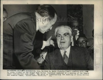 1955 Press Photo Senator Matthew Neely with John L. Lewis in Washington ...