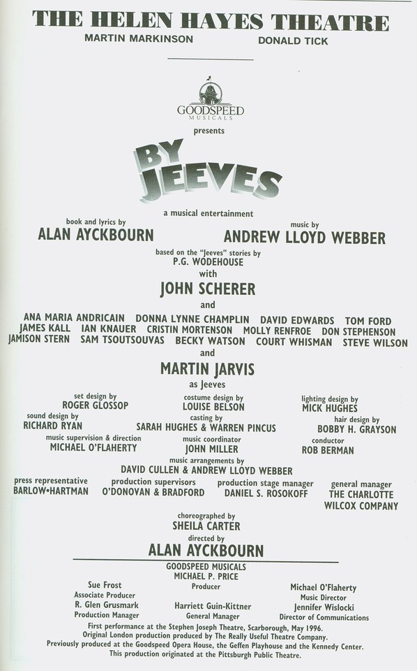 Playbill + By Jeeves + John Scherer , Martin Jarvis , Donna Lynne ...