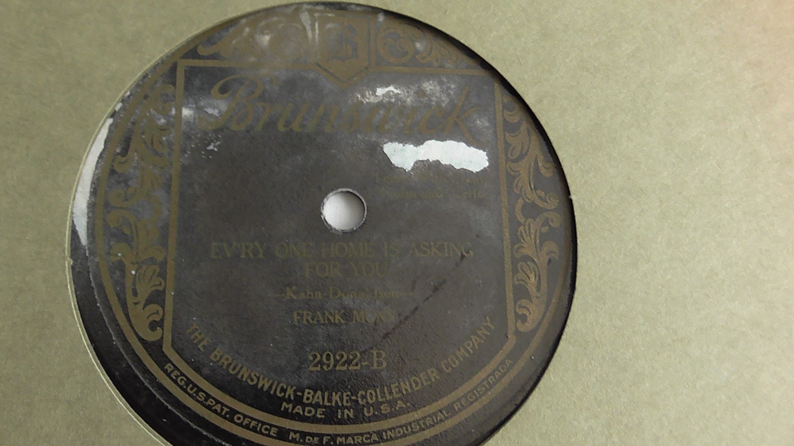 Frank Munn – 78rpm single 10-inch – Brunswick #2922 | eBay