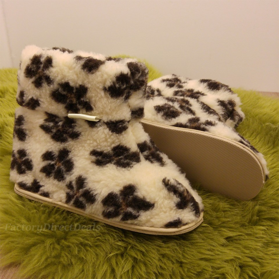 Hard Sole Natural Sheep Wool Boots Cozy Foot Slippers Sheepskin Womens ...