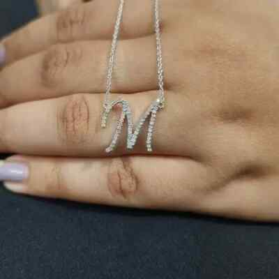1.5CT Round Simulated Diamond Initial ''M'' Letter Necklace 14K White ...