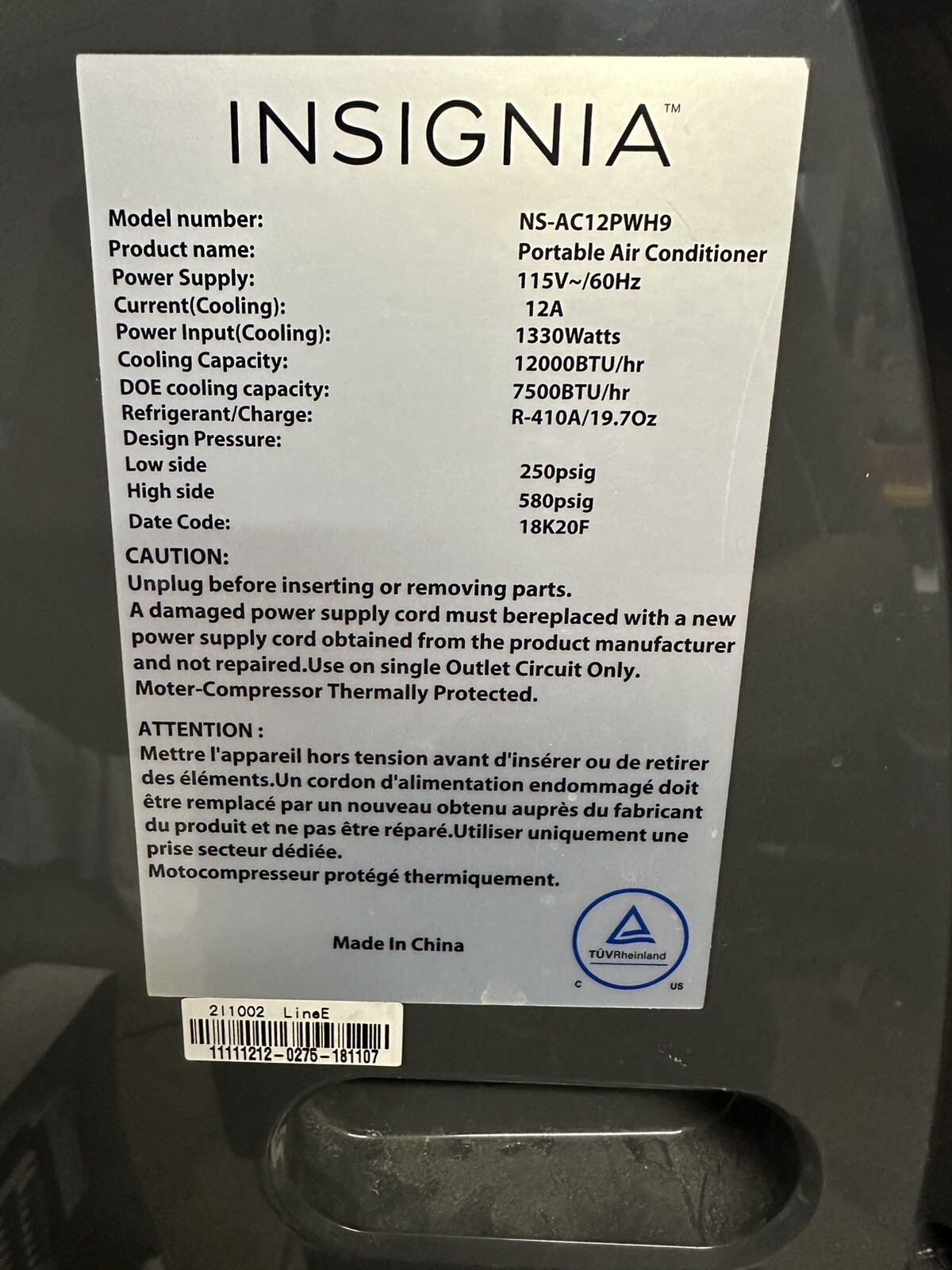 Insignia NS-AC12PWH9 Portable Air Conditioner Control Board | eBay