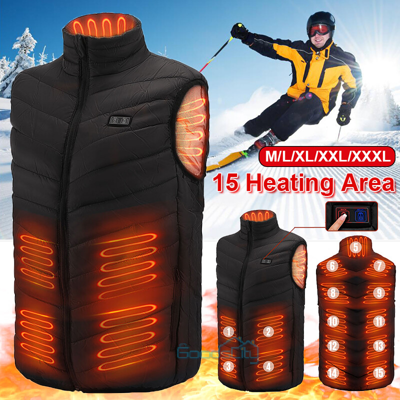 Heated Vest 15 Heating Zones Electric USB Jacket Winter Warm Men Women ...