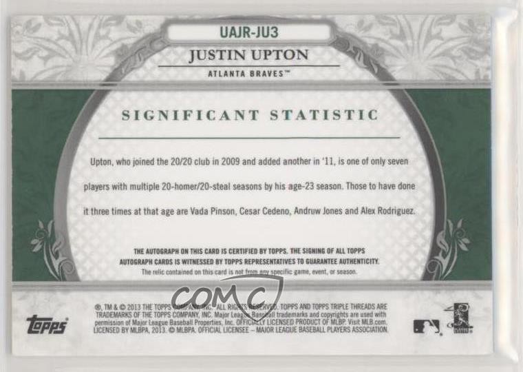2013 Topps Triple Threads Jumbo Relics Emerald /50 Justin Upton #UAJR ...