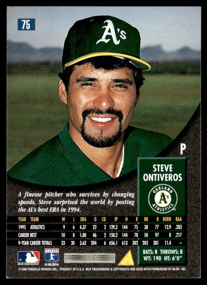 1996 Pinnacle Steve Ontiveros Oakland Athletics #75 | eBay
