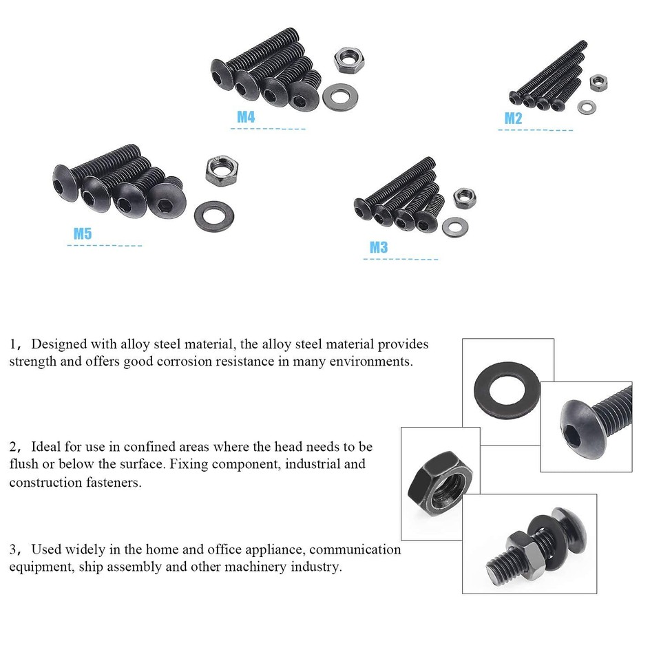 1220 Pieces M2 M3 M4 M5, 10.9 Grade Alloy Steel Hex Button Head Cap ...