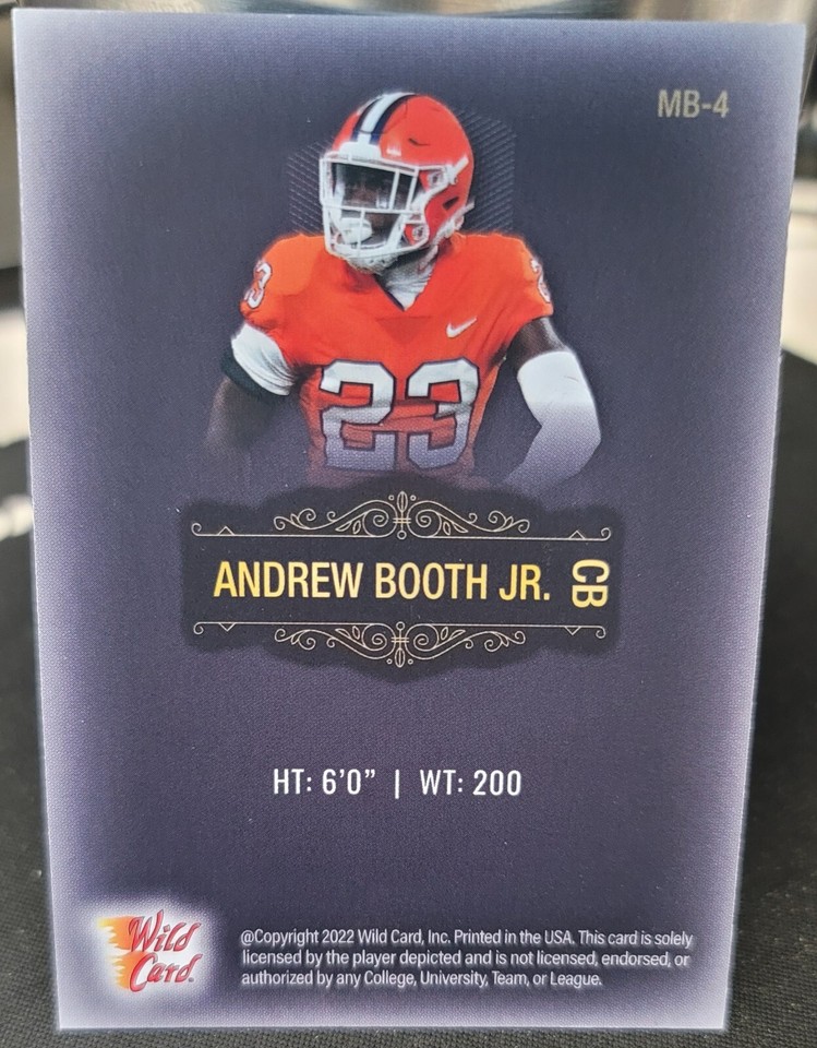 2022 Wild Card Matte #MB-4 Andrew Booth Jr Black Parallel Rookie Card ...