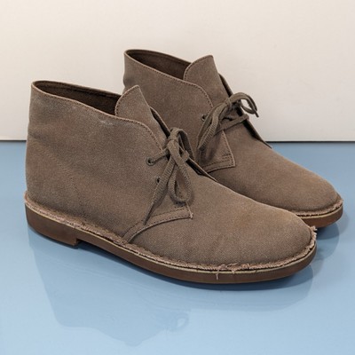 Clarks Bushacre II Mens 8M Gray Tan Canvas Leather Chukka Desert Lace ...