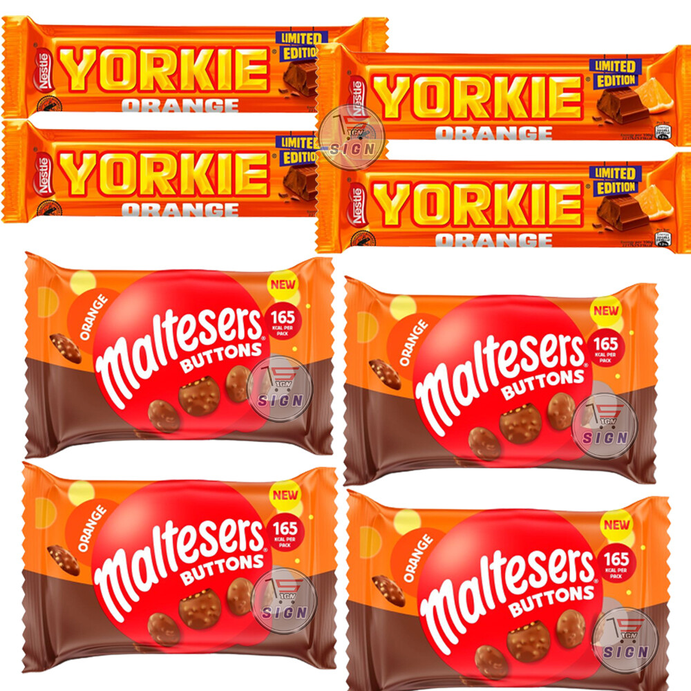 8 x Mixed YORKIE ORANGE Limited Edition MILK, MALTESERS BUTTONS ORANGE ...