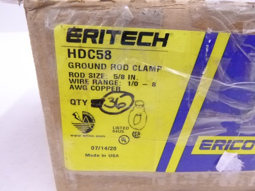 36 Pack Erico HDC58 Eritech 5/8" Ground Rod Clamp H/D AWG Copper 1/0-8 ...