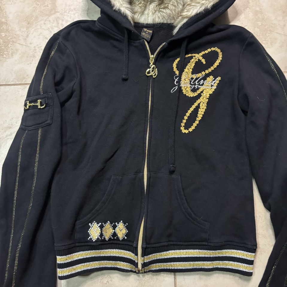 y2k G-Unit rhinestone bling fur cropped hoodie womens medium | eBay